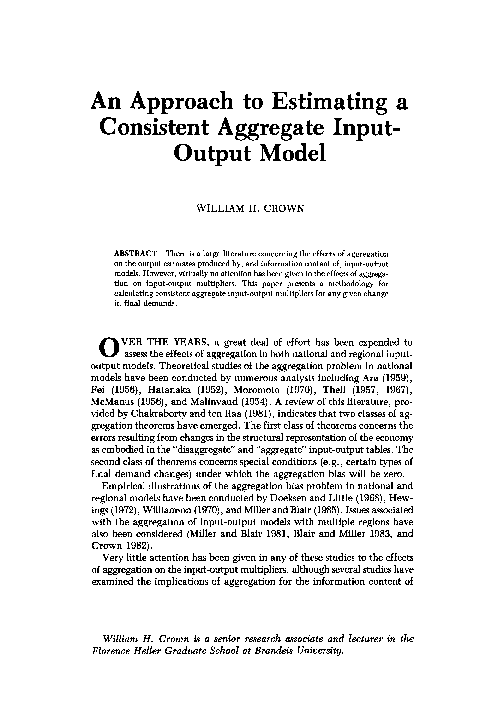 Pdf An Approach To Estimating A Consistent Aggregate Input Output Model