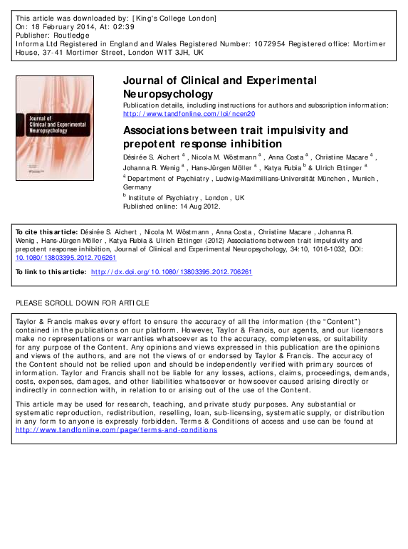 (PDF) Associations between trait impulsivity and prepotent response ...
