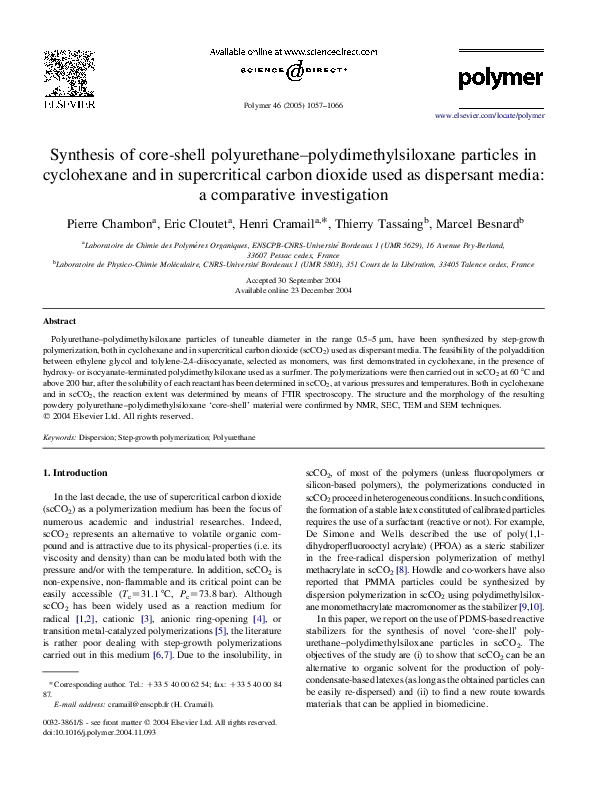 (PDF) Synthesis of Core-Shell Polyurethane-Polydimethylsiloxane ...