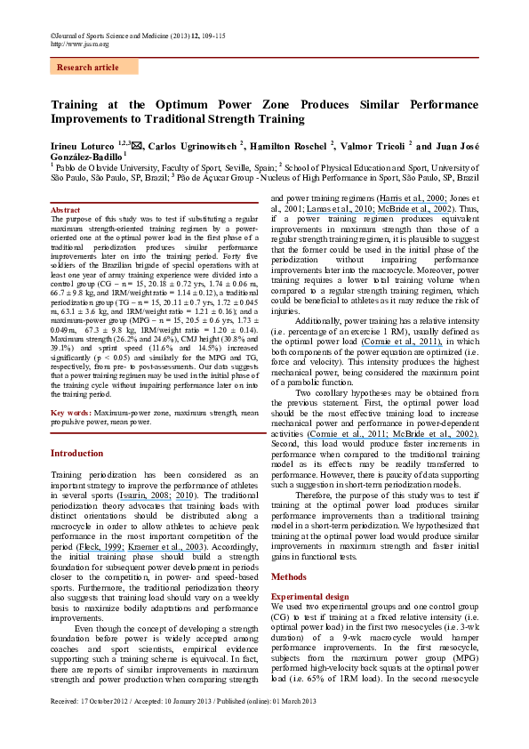 (PDF) Training at the Optimum Power Zone Produces Similar Performance ...
