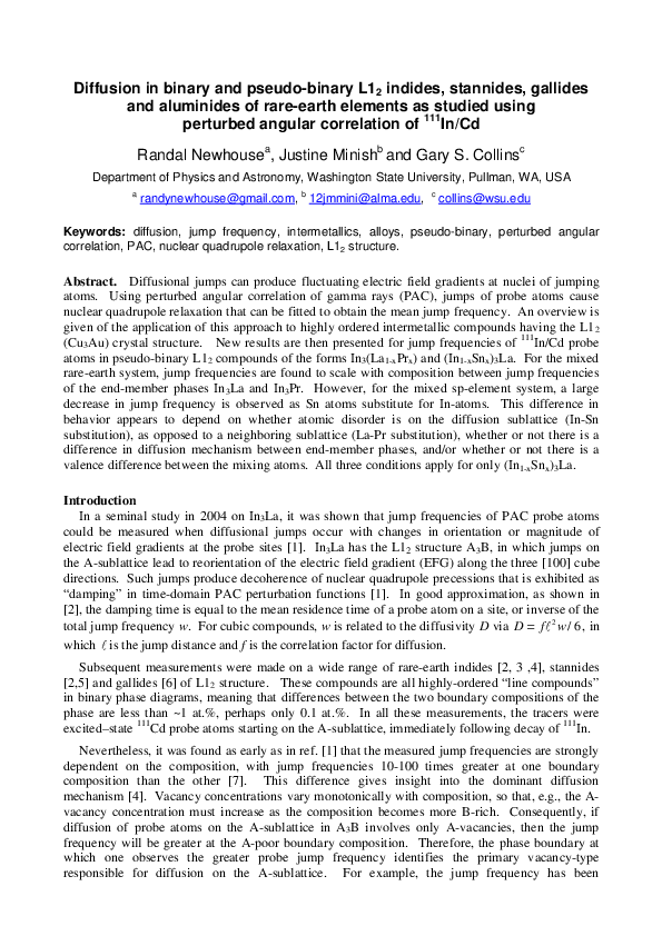 (PDF) Diffusion in Binary and Pseudo-Binary L12 Indides, Stannides, Gallides and Aluminides of ...