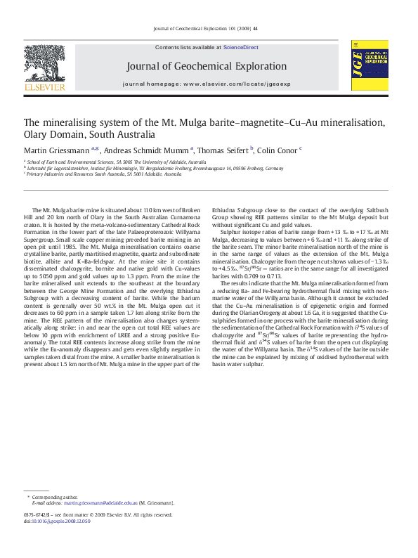 (PDF) The mineralising system of the Mt. Mulga barite–magnetite–Cu–Au ...
