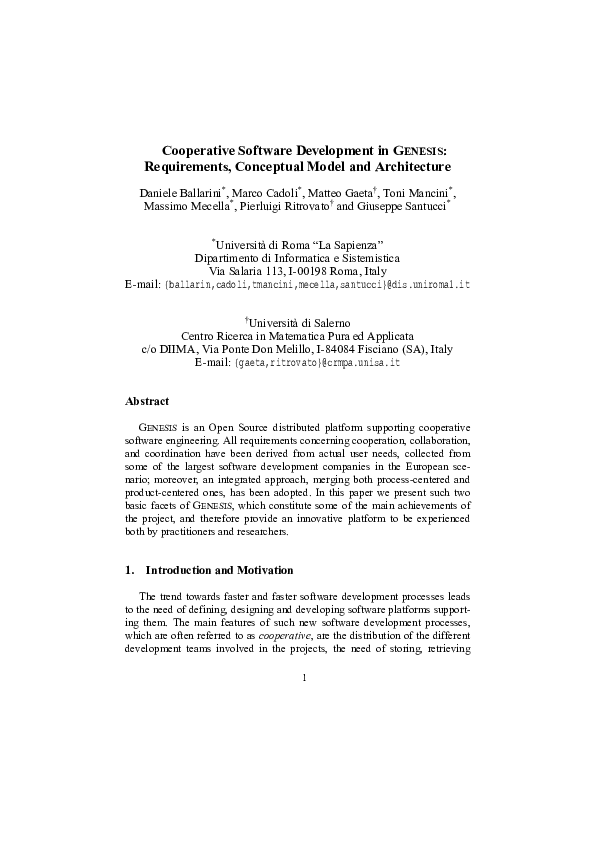 (PDF) Cooperative Software Development in GENESIS: Requirements ...