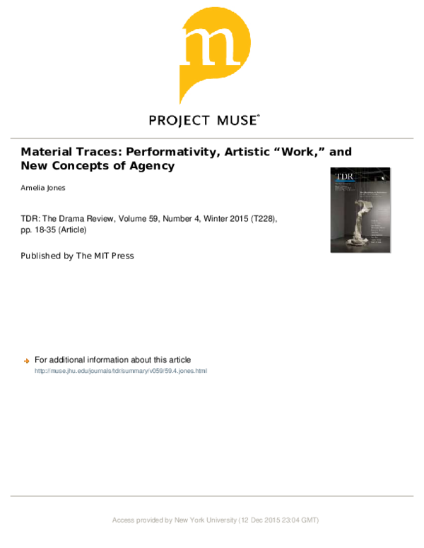 (PDF) Material Traces: Performativity, Artistic "Work," and New ...