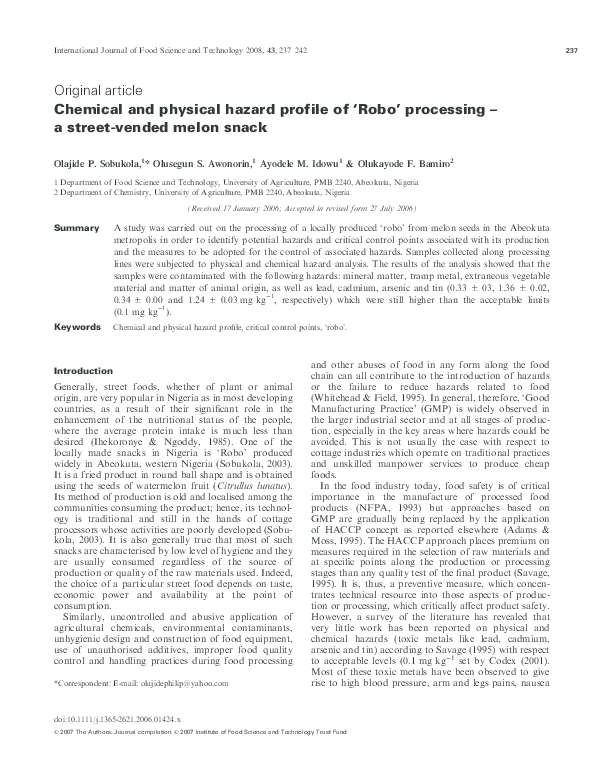 (PDF) Chemical and physical hazard profile of ‘Robo’ processing - a ...