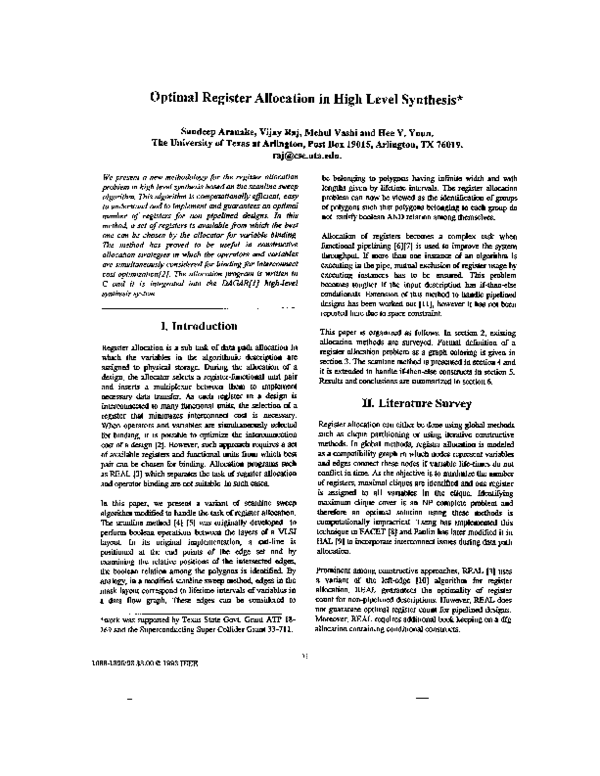 (PDF) Optimal register allocation in high level synthesis