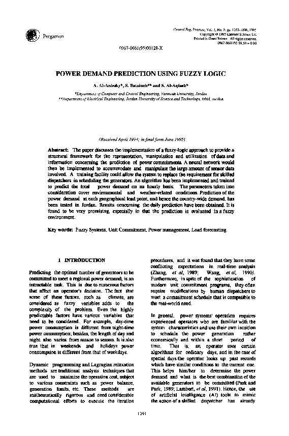 (PDF) Power demand prediction using fuzzy logic
