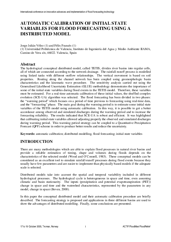 (PDF) Automatic calibration of inicial state variables for flood forecasting using a distributed ...