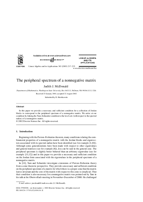 (PDF) The peripheral spectrum of a nonnegative matrix