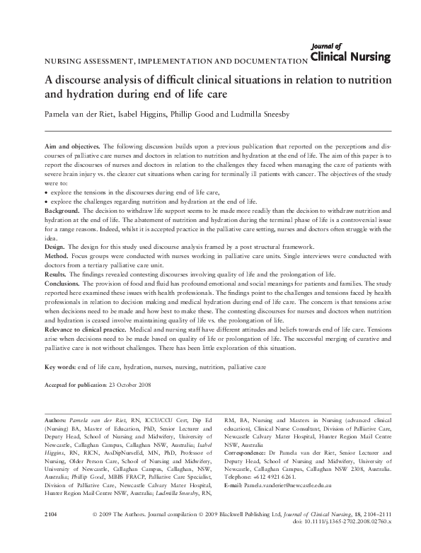 (PDF) A discourse analysis of difficult clinical situations in relation ...