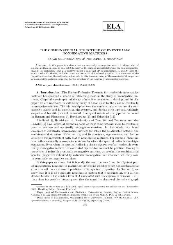 (PDF) The combinatorial structure of eventually nonnegative matrices