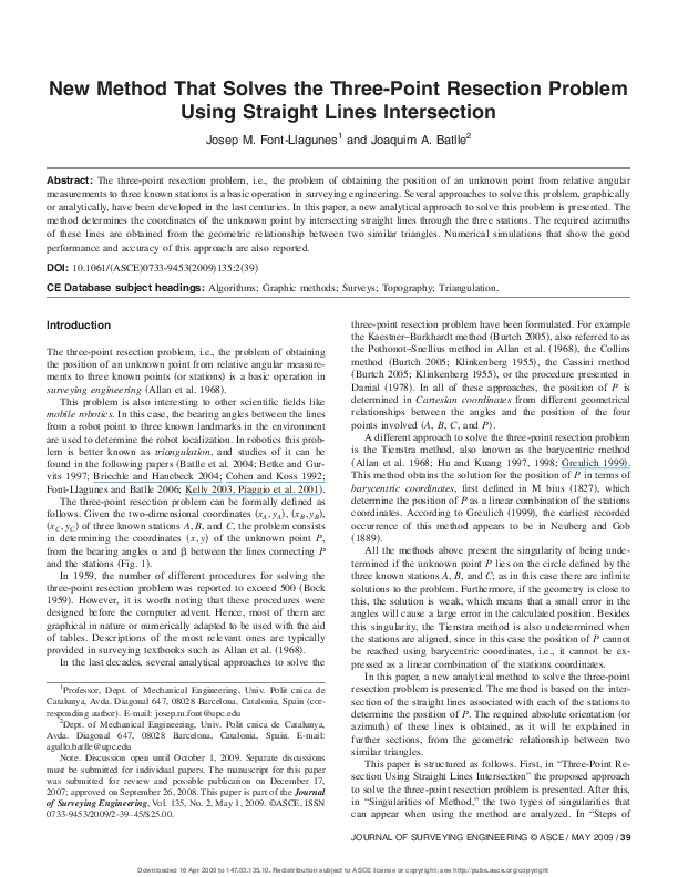 Pdf New Method That Solves The Three Point Resection Problem Using