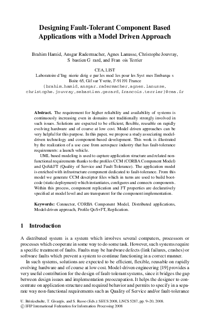 (PDF) Designing Fault-Tolerant Component Based Applications with a Model Driven Approach