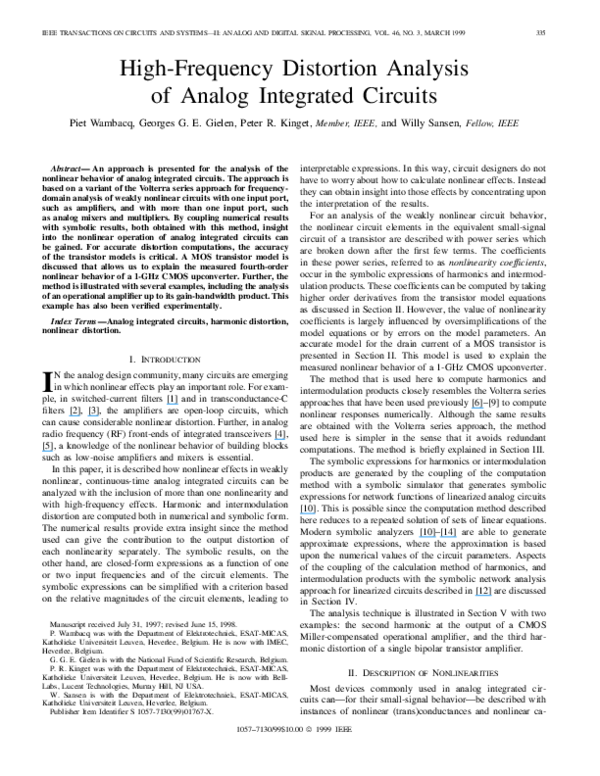 Pdf High Frequency Distortion Analysis Of Analog Integrated Circuits