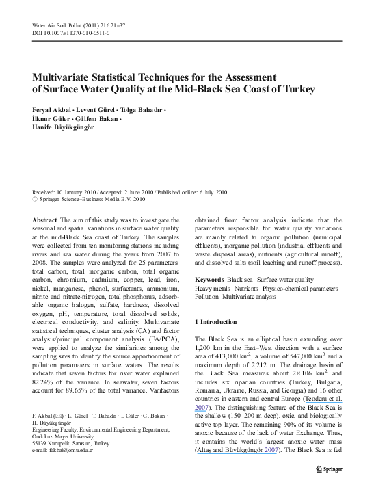 Pdf Multivariate Statistical Techniques For The Assessment Of Surface Water Quality At The Mid