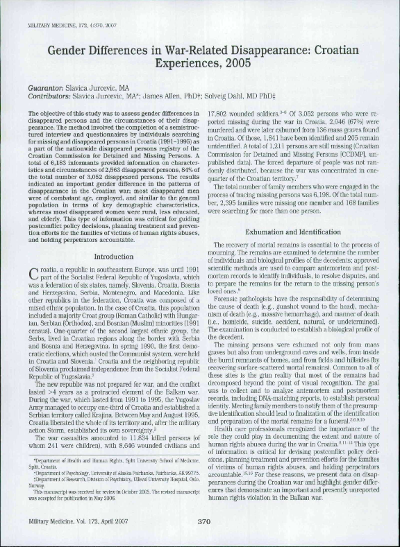 (PDF) Gender differences in war-related disappearance: Croatian ...
