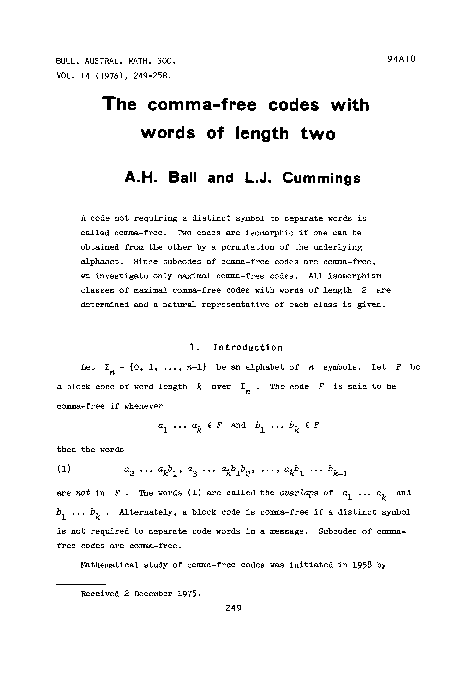 (PDF) The comma-free codes with words of length two