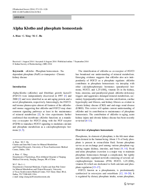 (PDF) Alpha Klotho and phosphate homeostasis