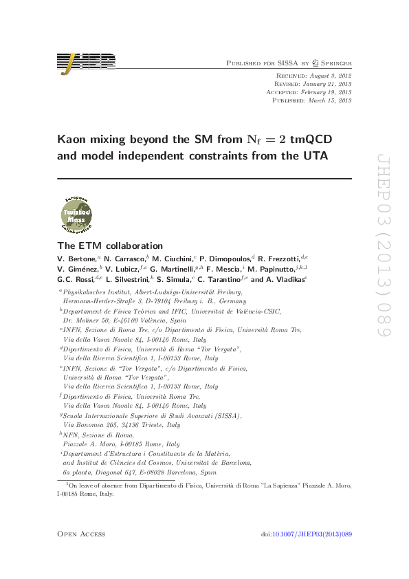 (PDF) Kaon mixing beyond the SM from Nf = 2 tmQCD and model independent ...