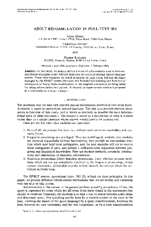 (PDF) About reformulation in full-text IRS