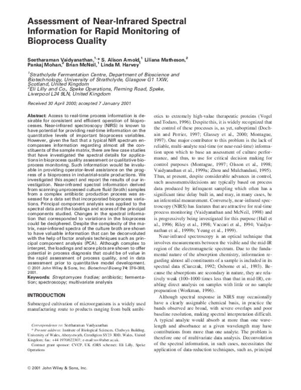 (PDF) Assessment of near-infrared spectral information for rapid monitoring of bioprocess quality