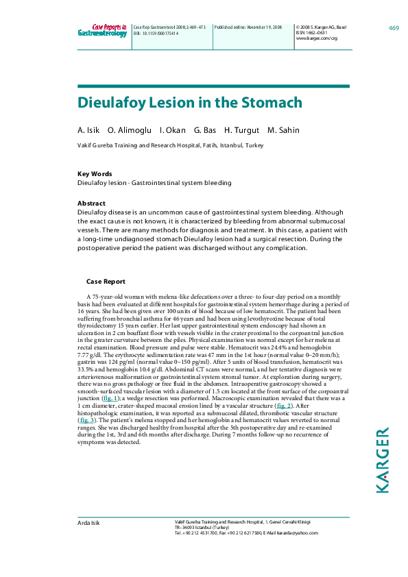 (PDF) Dieulafoy Lesion in the Stomach