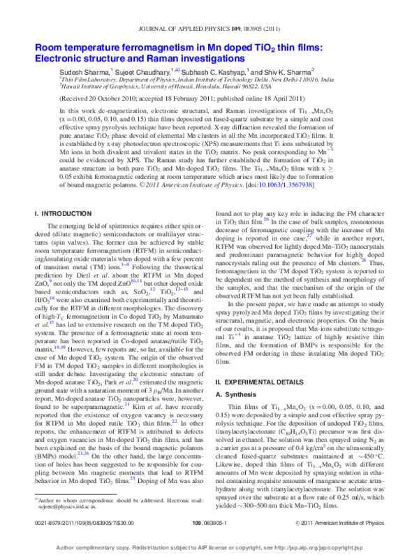 (PDF) Room temperature ferromagnetism in Mn doped TiO2 thin films ...