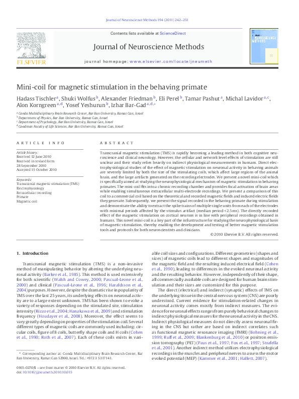 (PDF) Mini-coil for magnetic stimulation in the behaving primate