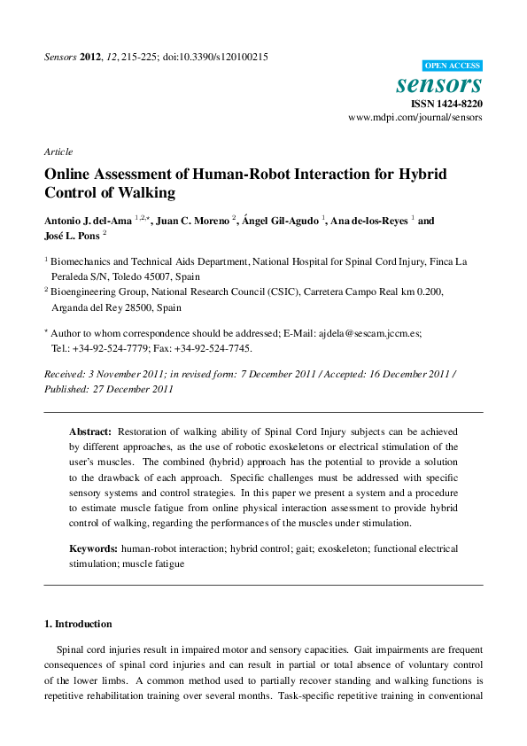 (PDF) Online Assessment of Human-Robot Interaction for Hybrid Control ...