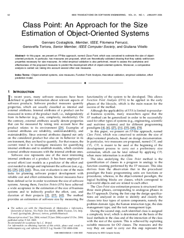 Pdf Class Point An Approach For The Size Estimation Of Object Oriented Systems