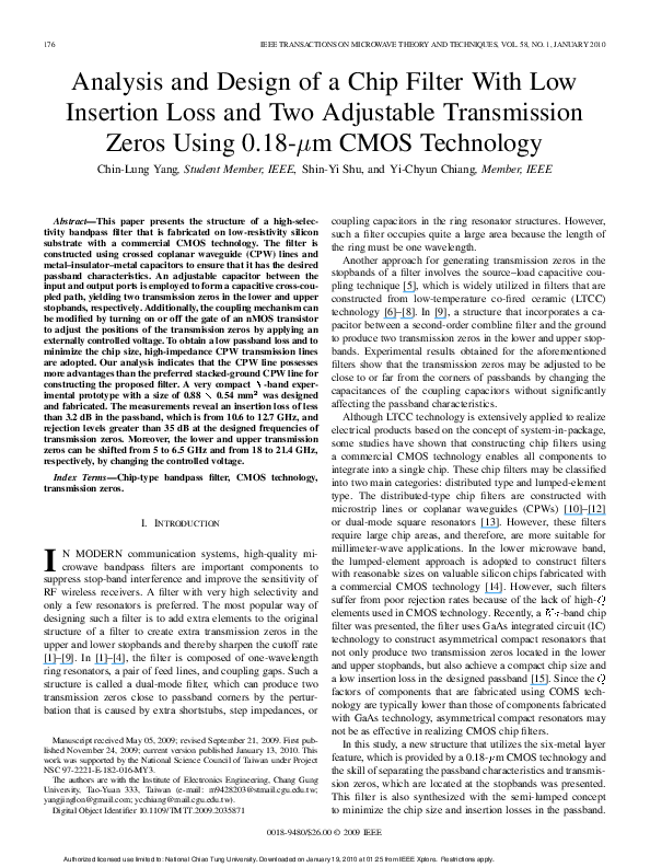 (PDF) Analysis and Design of a Chip Filter With Low Insertion Loss and ...