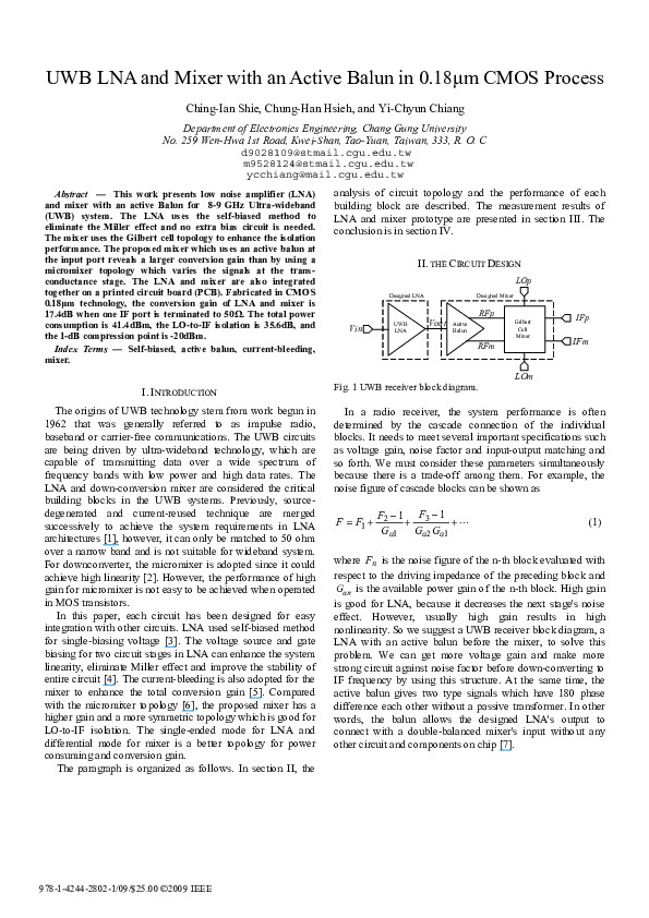 (PDF) UWB LNA and mixer with an active balun in 0.18μm CMOS process