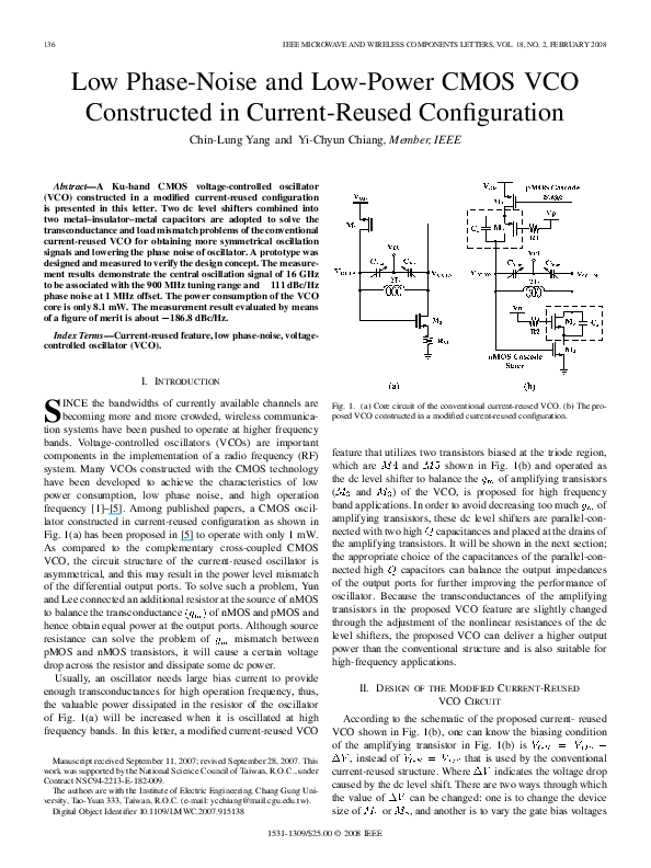 (PDF) Low Phase-Noise and Low-Power CMOS VCO Constructed in Current-Reused Configuration