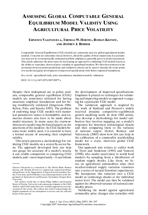 (PDF) Assessing Global Computable General Equilibrium Model Validity ...
