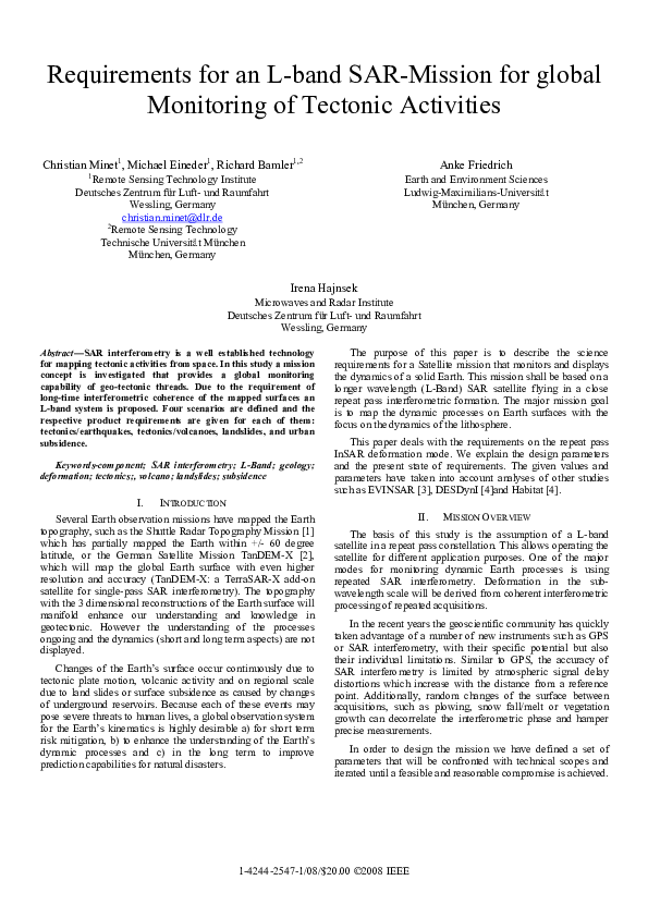 (PDF) Requirements for an L-band SAR-mission for global monitoring of ...