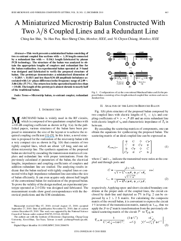 (PDF) A Miniaturized Microstrip Balun Constructed With Two Coupled ...
