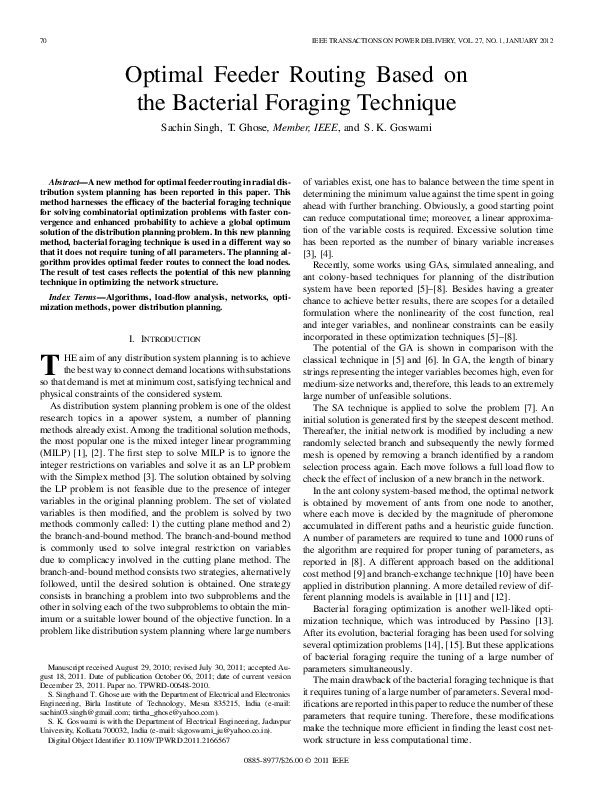 (PDF) Optimal Feeder Routing Based on the Bacterial Foraging Technique