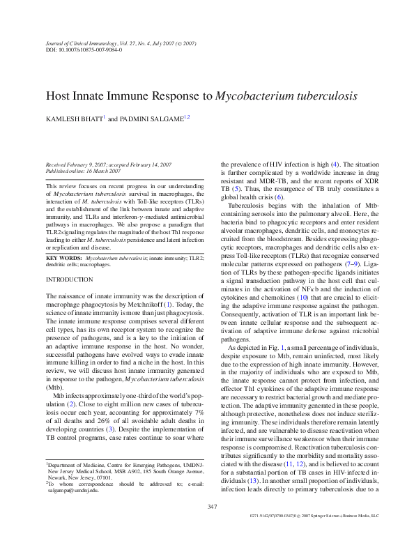 (PDF) Host Innate Immune Response to Mycobacterium tuberculosis