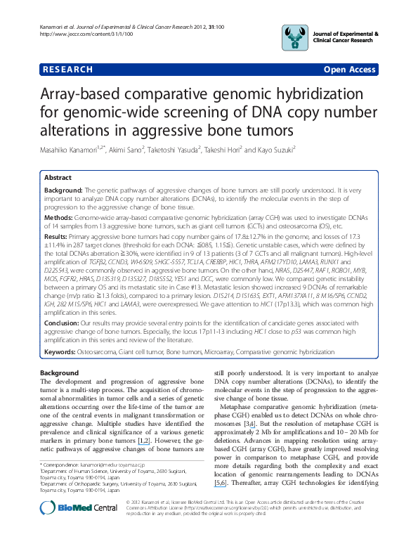 Pdf Array Based Comparative Genomic Hybridization From Formalin Fixed Paraffin Embedded