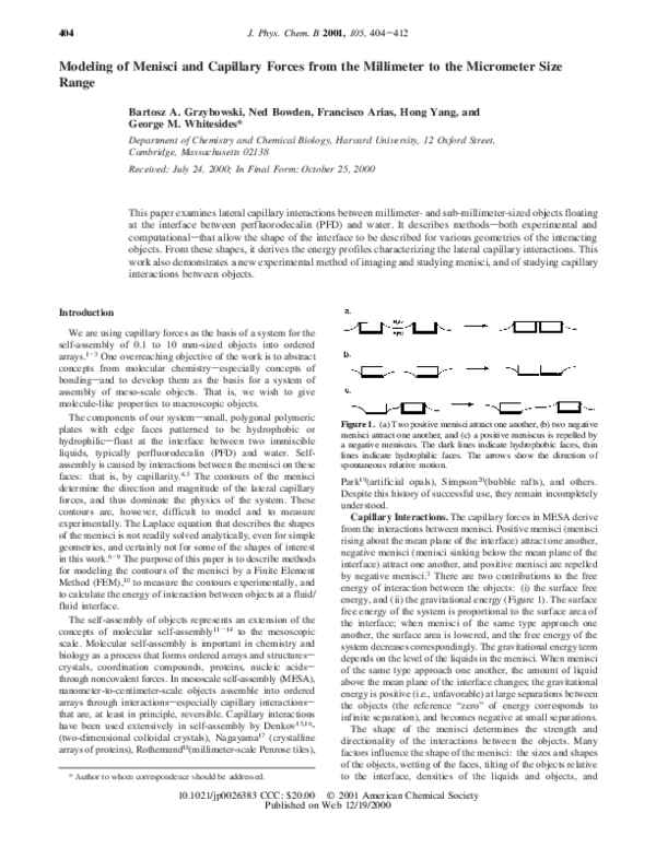 (PDF) Modeling of Menisci and Capillary Forces from the Millimeter to the Micrometer Size Range