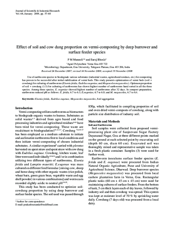 (PDF) Effect of soil and cow dung proportion on vermi-composting by ...