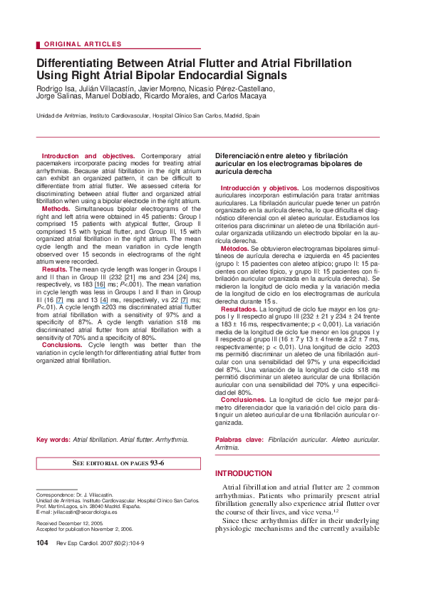 (PDF) Differentiating Between Atrial Flutter and Atrial Fibrillation Using Right Atrial Bipolar ...