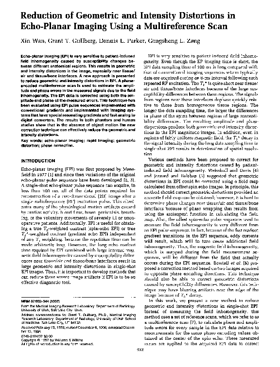 (PDF) Reduction of geometric and intensity distortions in echo-planar imaging using a ...