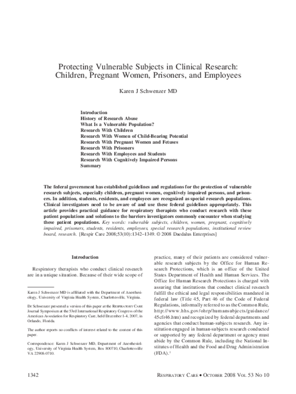 (PDF) Protecting vulnerable subjects in clinical research: children ...