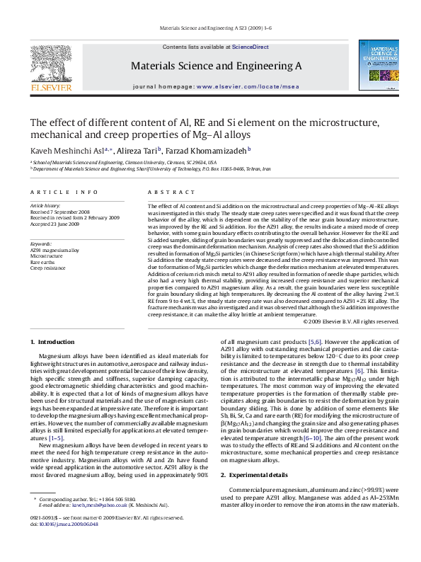 (PDF) The effect of different content of Al, RE and Si element on the microstructure, mechanical ...
