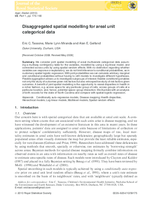 (PDF) Disaggregated spatial modelling for areal unit categorical data