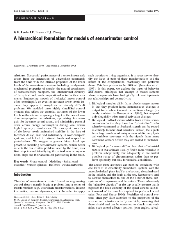 (PDF) A hierarchical foundation for models of sensorimotor control