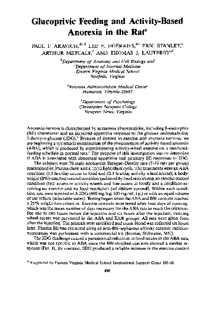 (PDF) Glucoprivic Feeding and Activity-Based Anorexia in the Rat