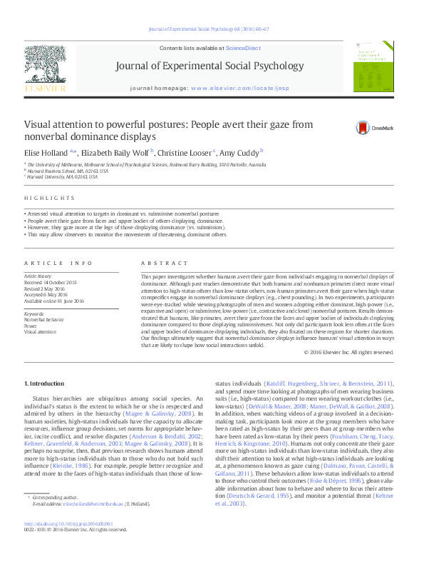 (PDF) Visual attention to powerful postures: People avert their gaze ...