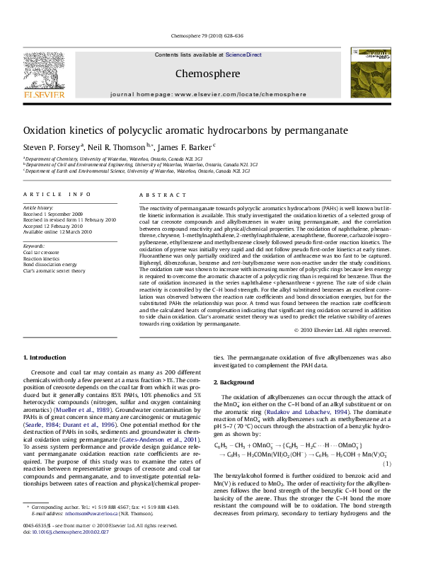 (PDF) Oxidation kinetics of polycyclic aromatic hydrocarbons by ...